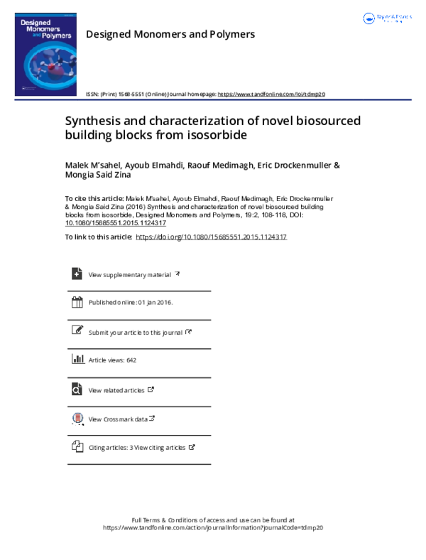 (PDF) Synthesis and characterization of novel biosourced building ...
