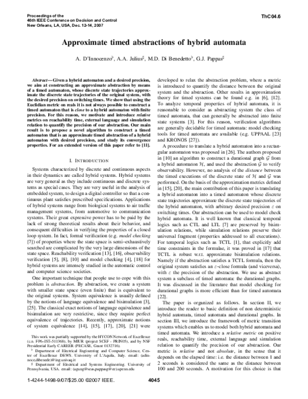 Pdf Approximate Timed Abstractions Of Hybrid Automata Maria