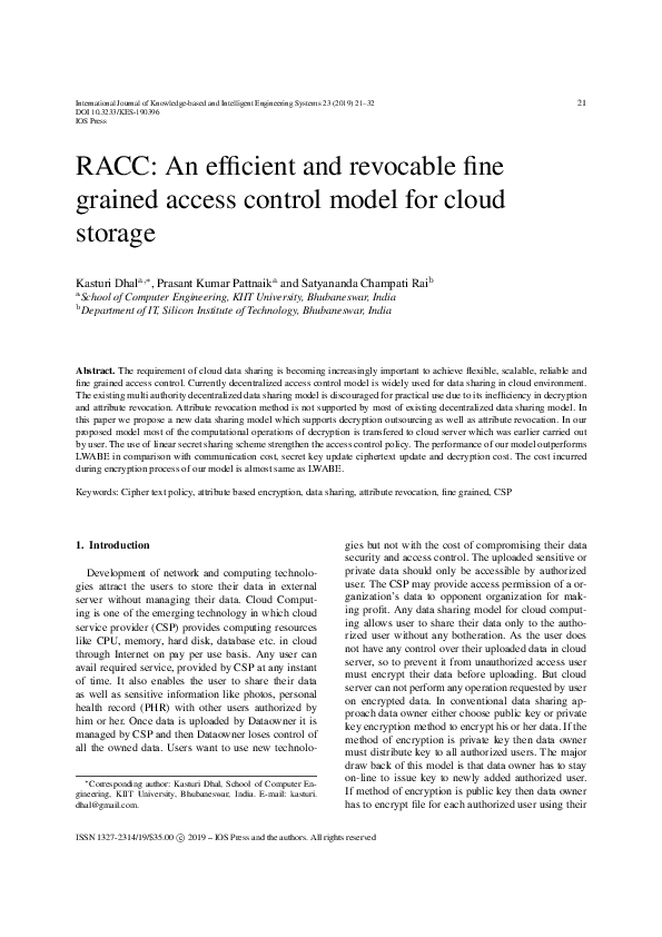 (PDF) RACC: An efficient and revocable fine grained access control model for cloud storage