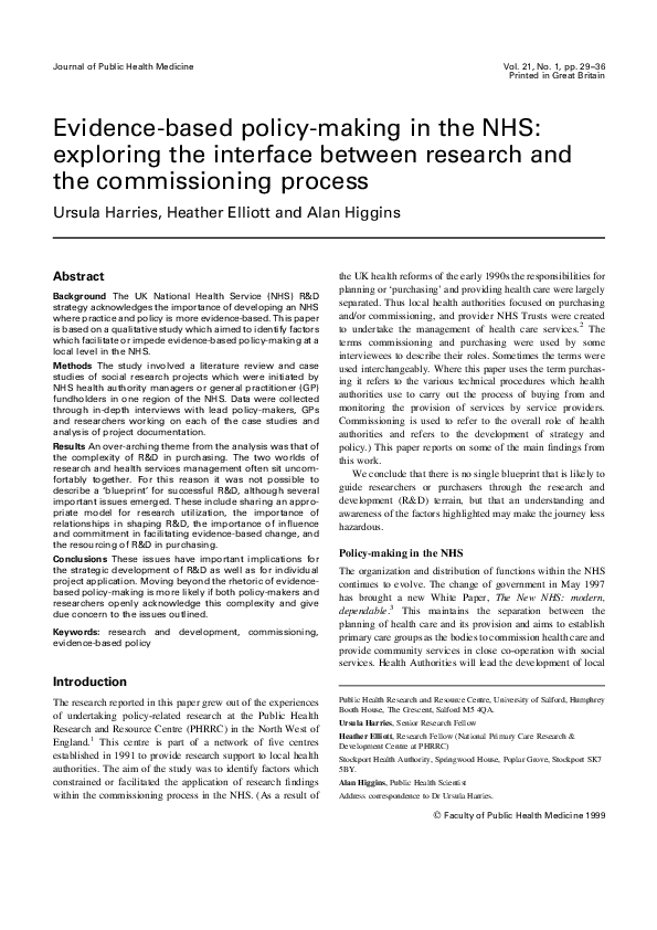 (PDF) Evidence-based policy-making in the NHS: exploring the interface ...