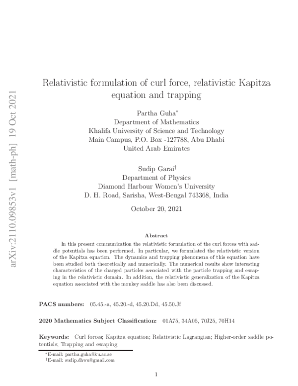 (PDF) Relativistic formulation of curl force, relativistic Kapitza ...