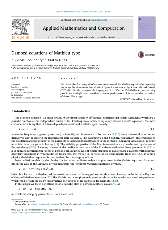 (PDF) Damped equations of Mathieu type