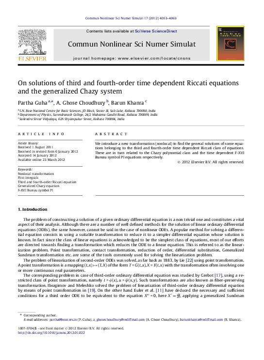 (PDF) On solutions of third and fourth-order time dependent Riccati ...