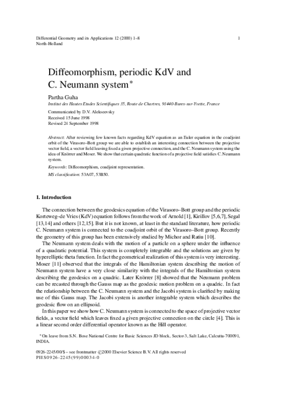 (PDF) Diffeomorphism, periodic KdV and C. Neumann system