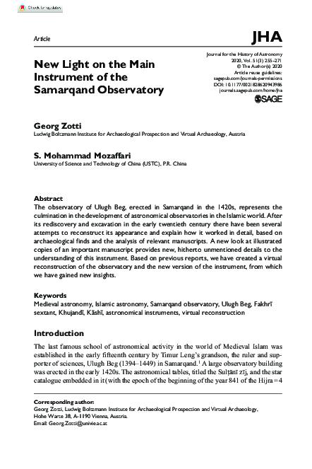 (PDF) New Light on the Main Instrument of the Samarqand Observatory