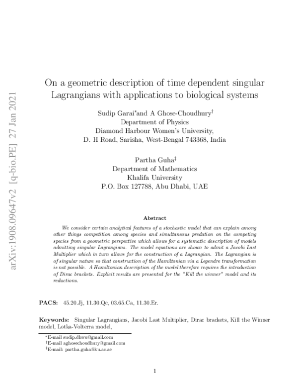 (PDF) On a geometric description of time-dependent singular Lagrangians ...