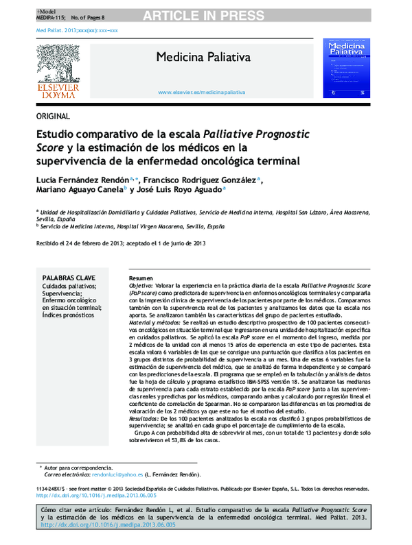 (PDF) Estudio comparativo de la escala Palliative Prognostic Score y la ...