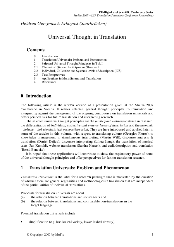 (PDF) Universal Thought in Translation