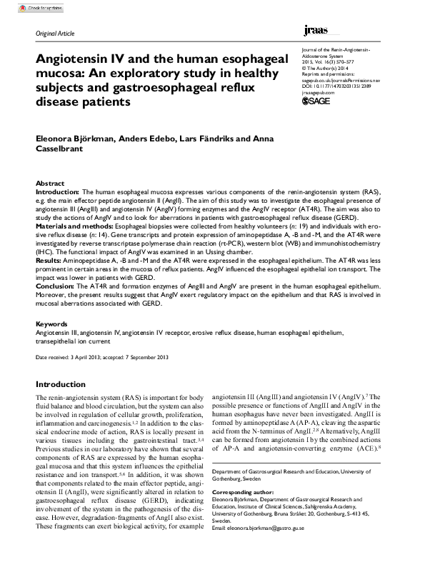(PDF) Angiotensin IV and the human esophageal mucosa: An exploratory ...