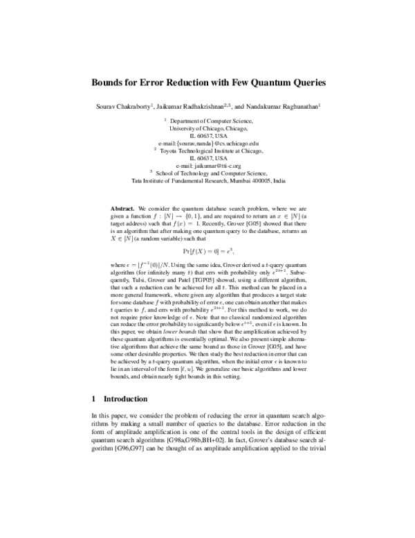 (PDF) Bounds for Error Reduction with Few Quantum Queries
