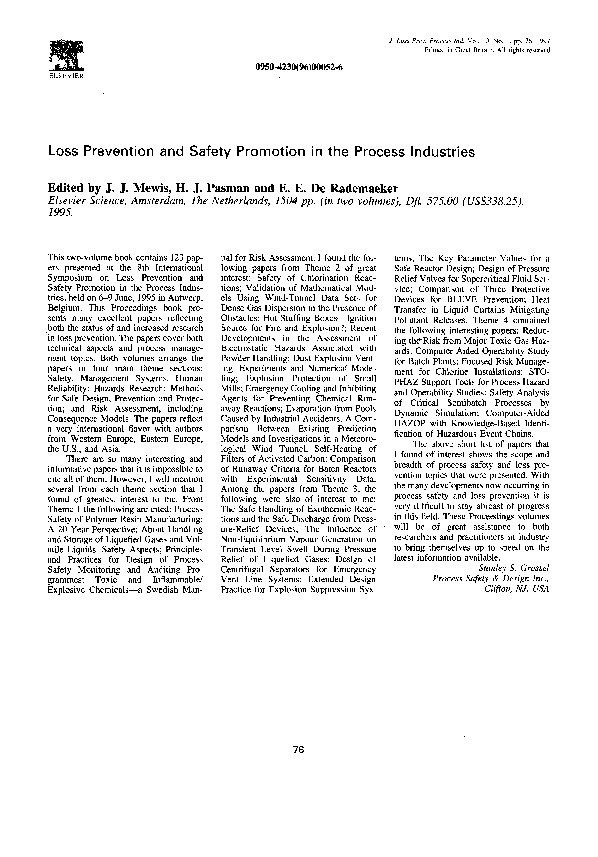 (PDF) Loss prevention and safety promotion in the process industries