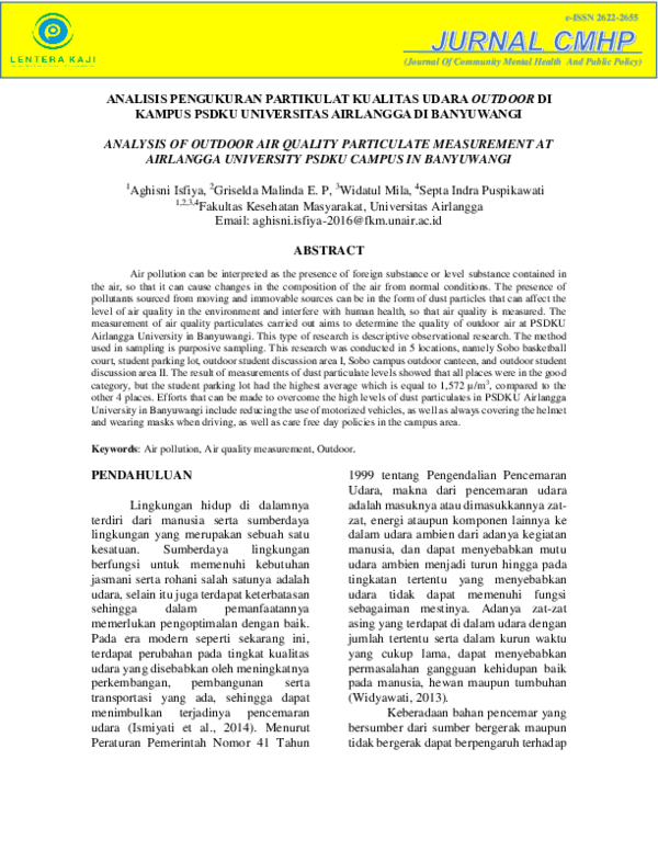(PDF) Analisis Pengukuran Partikulat Kualitas Udara Outdoor DI Kampus ...