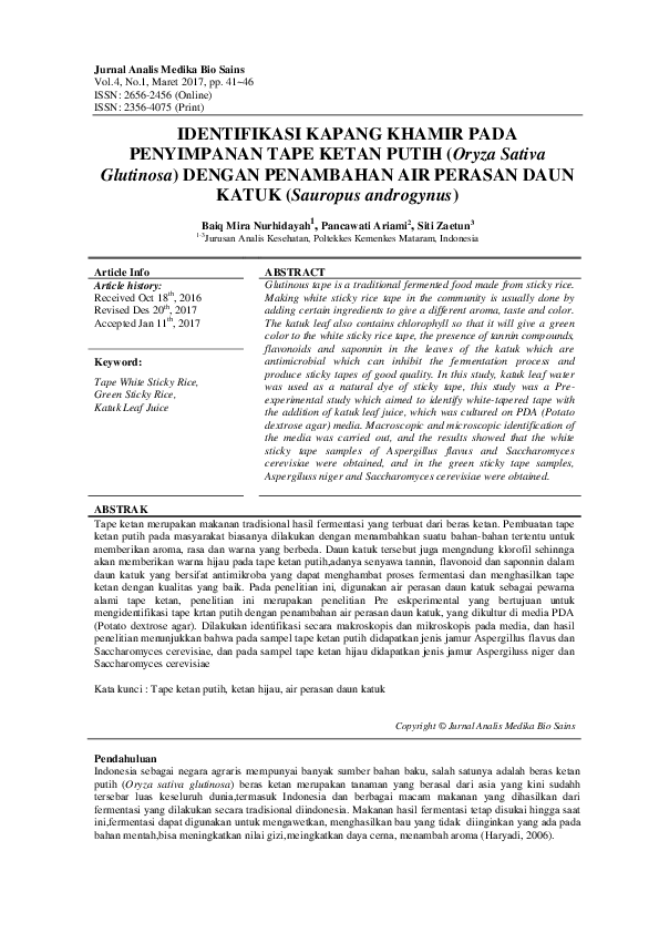 (PDF) Identifikasi Kapang Khamir Pada Penyimpanan Tape Ketan Putih ...