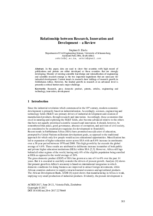 (PDF) Relationship between Research, Innovation and Development - a ...