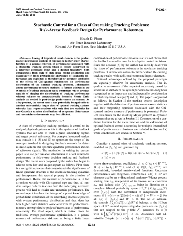 (PDF) Stochastic control for a class of overtaking tracking problems: Risk-averse feedback ...