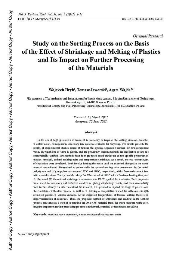 (PDF) Optimizing Plastic Waste Sorting via Thermal Methods