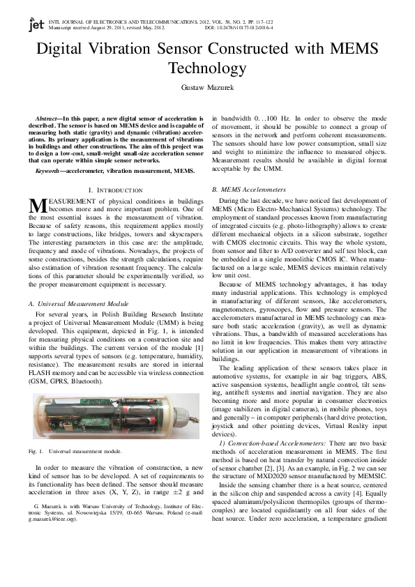 Pdf Digital Vibration Sensor Constructed With Mems Technology
