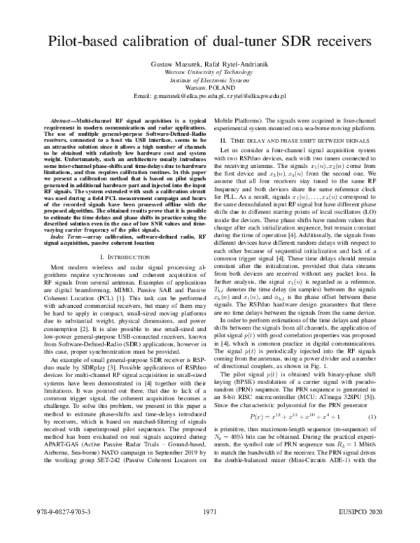 (PDF) Pilot-based calibration of dual-tuner SDR receivers