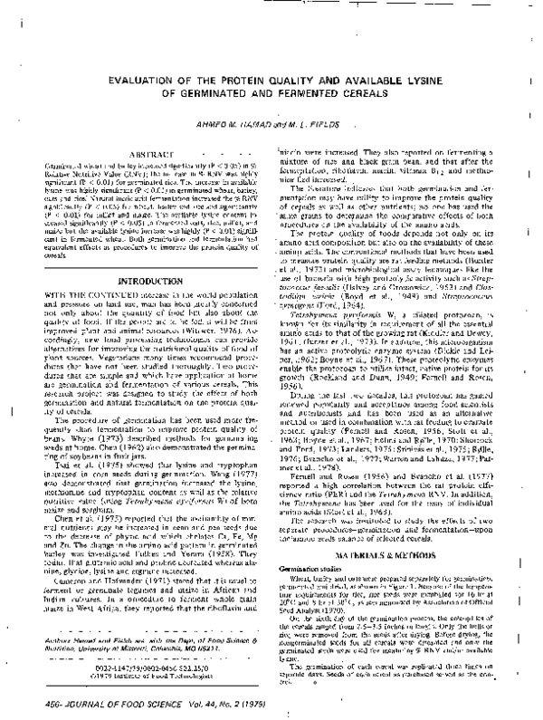 (PDF) Evaluation of the Protein Quality and Available Lysine of ...