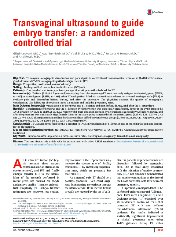 Pdf Transvaginal Ultrasound To Guide Embryo Transfer A Randomized
