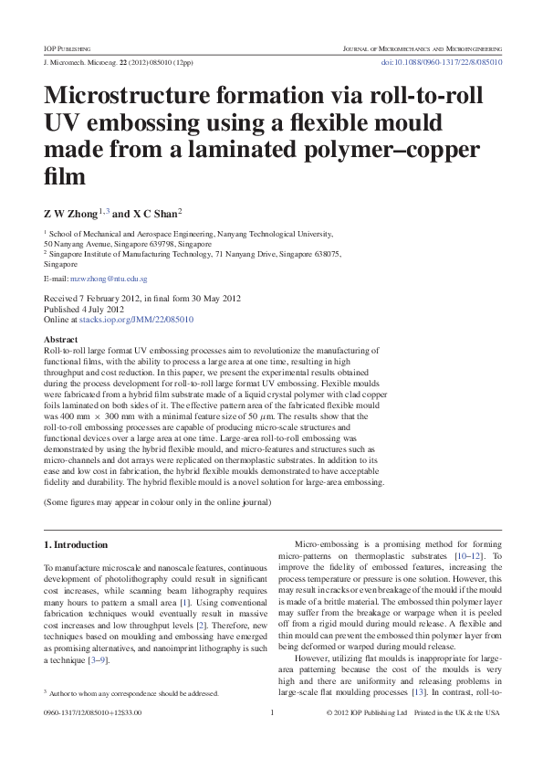 (PDF) Microstructure formation via roll-to-roll UV embossing using a flexible mould made from a ...