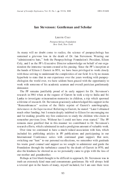 (PDF) Ian Stevenson: Gentleman and Scholar