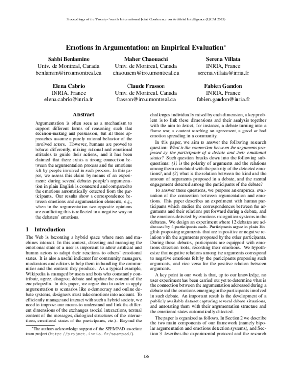 (PDF) Emotions in Argumentation: an Empirical Evaluation