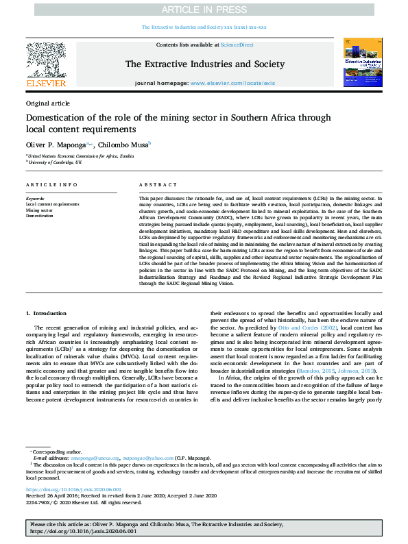 (PDF) Domestication of the role of the mining sector in Southern Africa ...