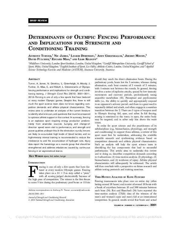 (PDF) Determinants of Olympic Fencing Performance and Implications for Strength and Conditioning ...