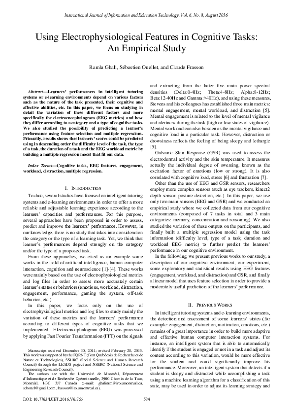 (PDF) Using Electrophysiological Features in Cognitive Tasks: An Empirical Study