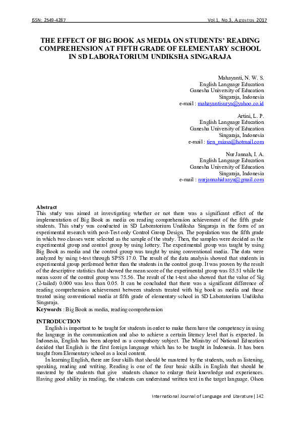 (PDF) The Effect of Big Book as Media on Students’ Reading ...