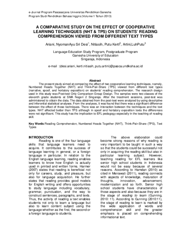 (PDF) A Comparative Study on the Effect of Cooperative Learning ...