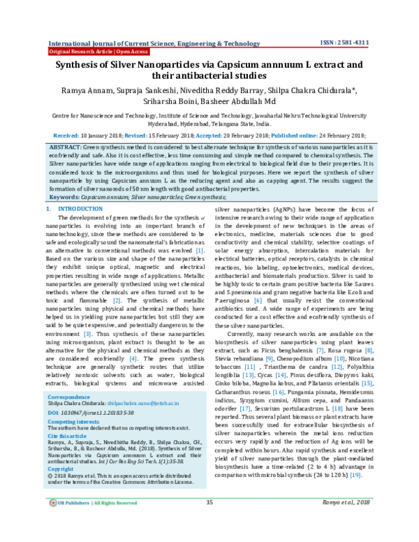 (PDF) Synthesis of Silver Nanoparticles via Capsicum Annnuum L Extract ...