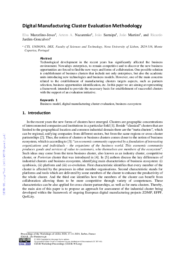 (PDF) Digital Manufacturing Cluster Evaluation Methodology