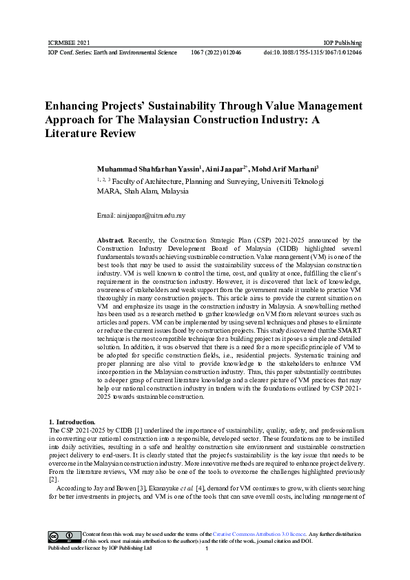 (PDF) Enhancing Projects’ Sustainability Through Value Management ...