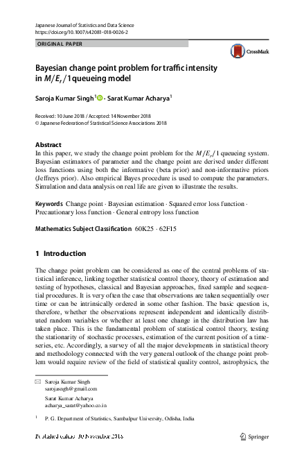 (PDF) Bayesian change point problem for traffic intensity in $$M/E_r/1$$ queueing model