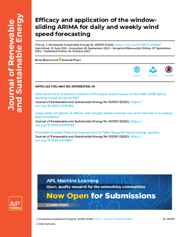 (PDF) Efficacy and application of the window-sliding ARIMA for daily and weekly wind speed ...