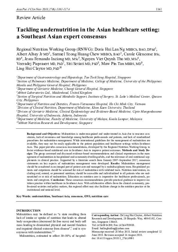 (PDF) Tackling undernutrition in the Asian healthcare setting: a ...