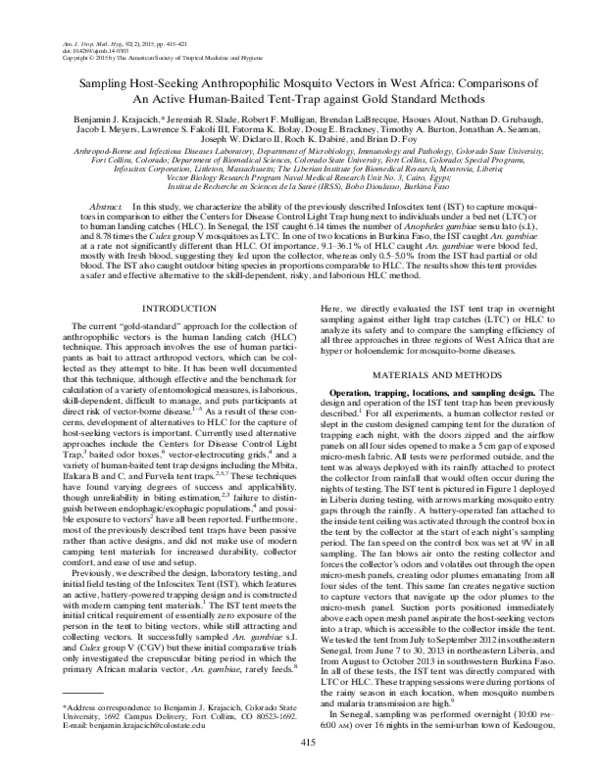 (PDF) Sampling Host-Seeking Anthropophilic Mosquito Vectors in West ...