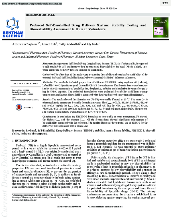 (PDF) Probucol Self-Emulsified Drug Delivery System: Stability Testing ...