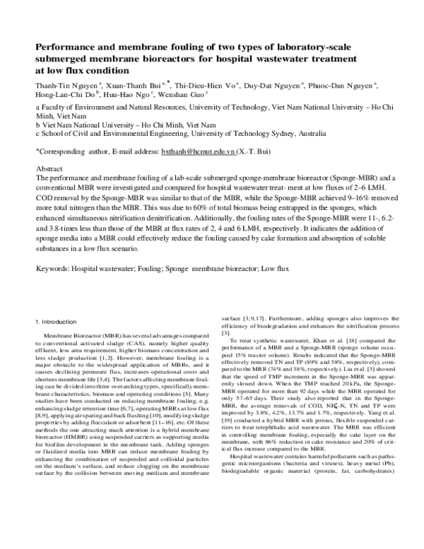 (PDF) Sponge-MBR vs MBR: Hospital Wastewater Treatment