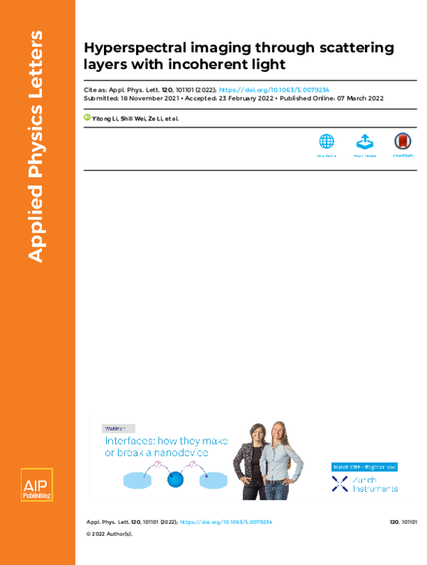 (PDF) Hyperspectral imaging through scattering layers with incoherent light