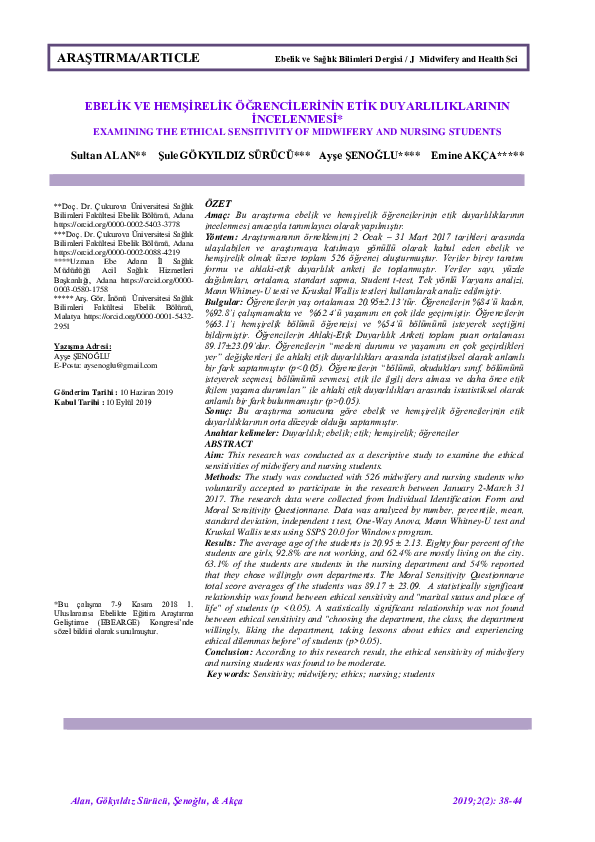 (PDF) Examining the Ethical Sensitivity of Midwifery and Nursing Students