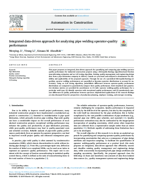 (PDF) Integrated data-driven approach for analyzing pipe welding ...