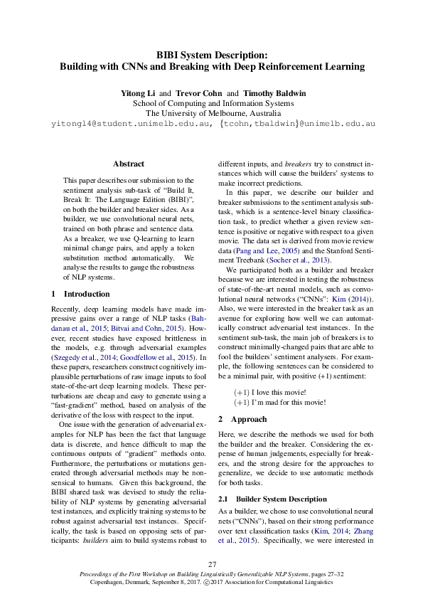 (PDF) BIBI System: Sentiment Analysis with CNNs and Q-learning