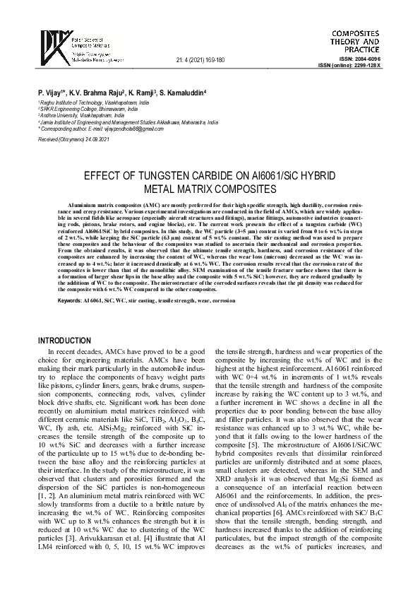 (PDF) EFFECT OF TUNGSTEN CARBIDE ON Al6061/SiC HYBRID METAL MATRIX ...