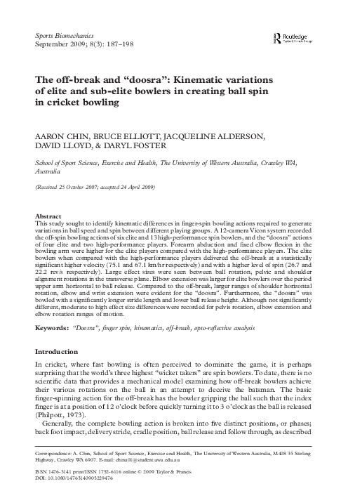 (PDF) The off-break and “doosra”: Kinematic variations of elite and sub ...