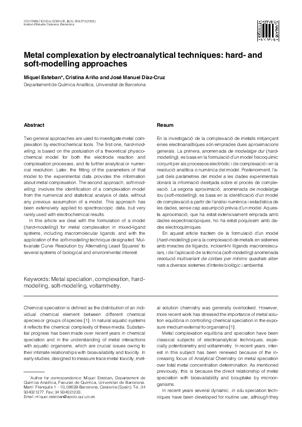 (PDF) Metal complexation by electroanalytical techniques: hard- and ...