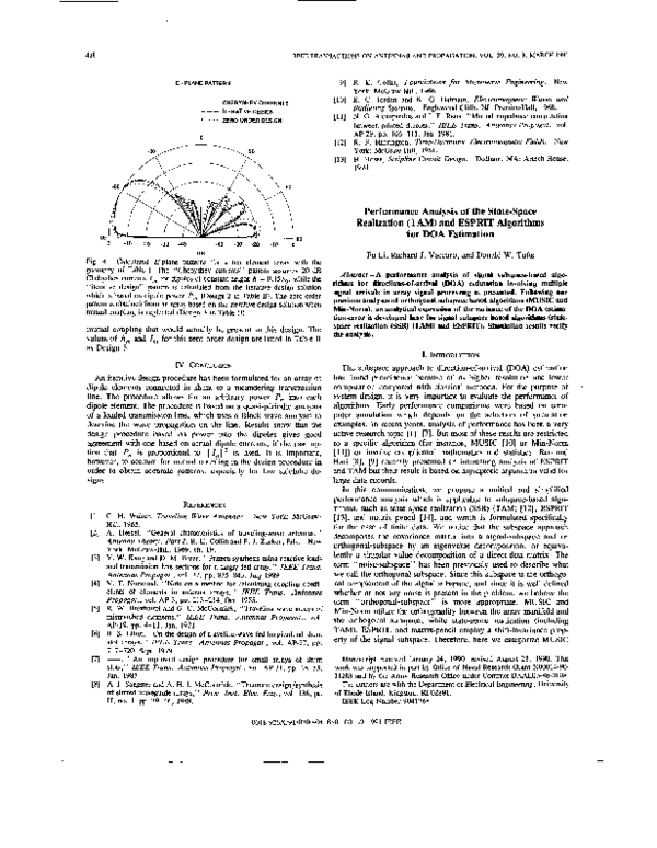 Pdf Performance Analysis Of The State Space Realization Tam And Esprit Algorithms For Doa