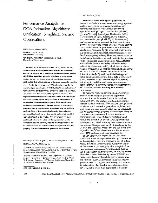 Pdf Performance Analysis For Doa Estimation Algorithms Unification Simplification And